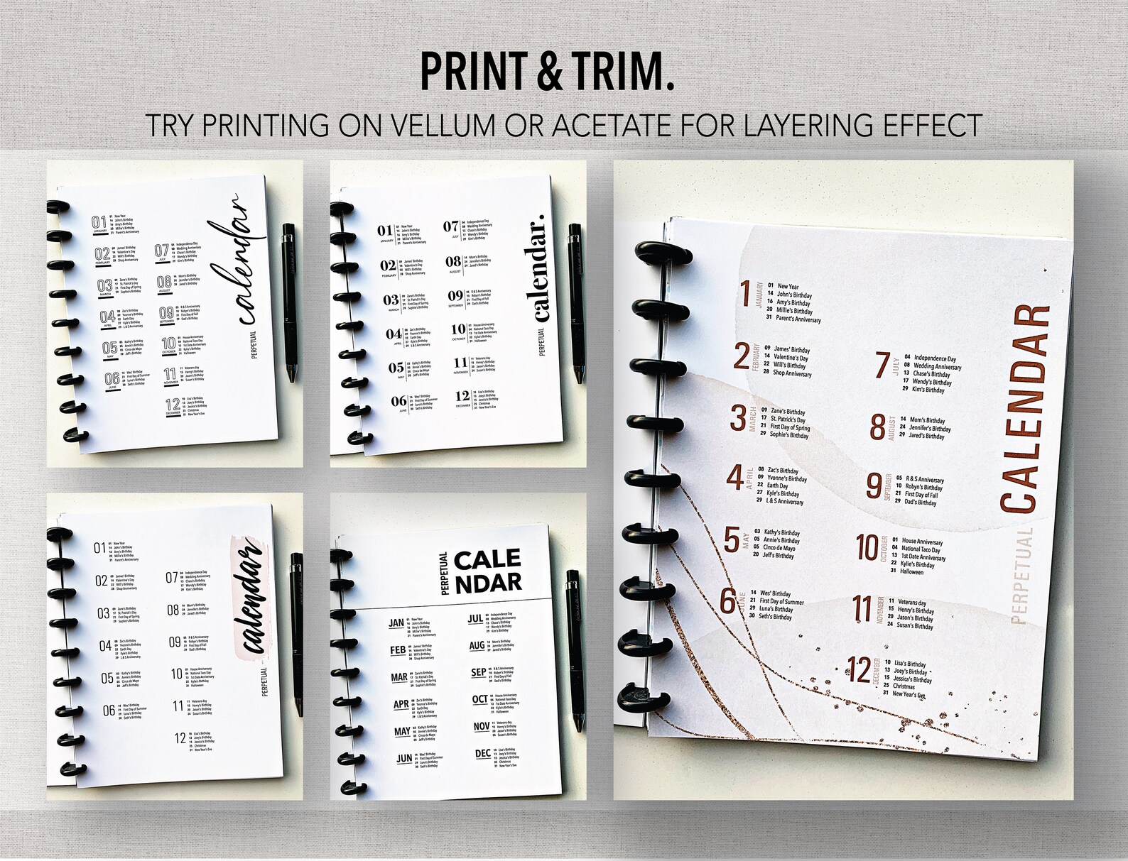LETTER *FILLABLE* Perpetual Calendar Bundle | Fillable & Printable | 5 ...