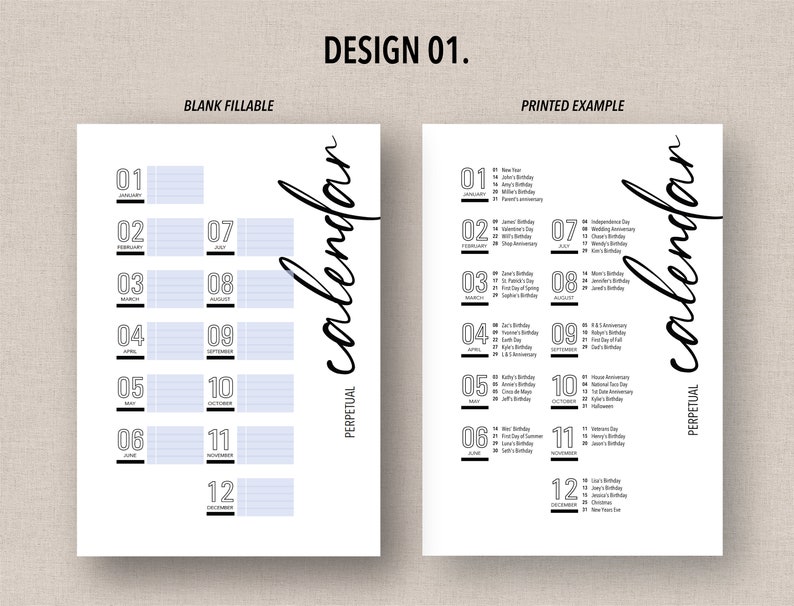 A5 *FILLABLE* PERPETUAL Calendar Bundle | Fillable & Printable | 5 ...