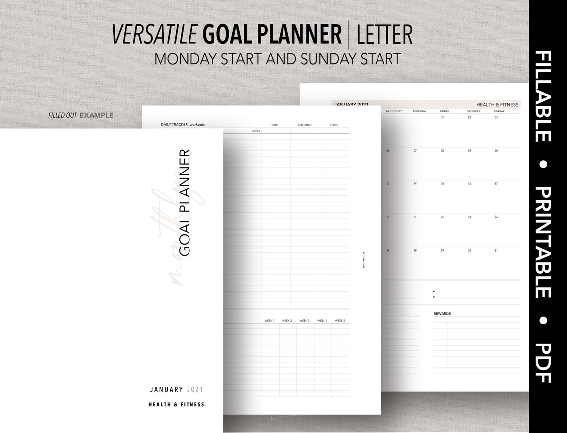 LETTER *FILLABLE* Versatile GOAL Planner | Month on 1 Page | Fillable ...