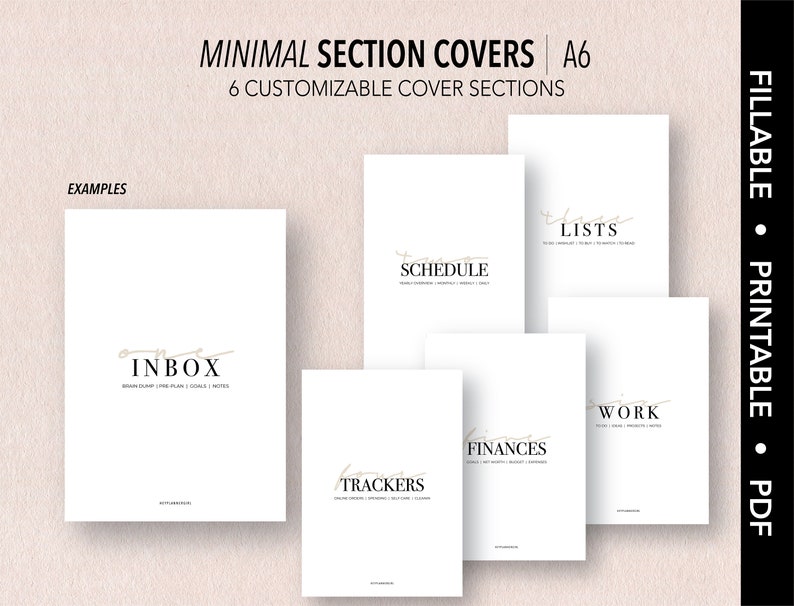 A6 FILLABLE minimal SECTION Covers Fillable & Printable - Etsy