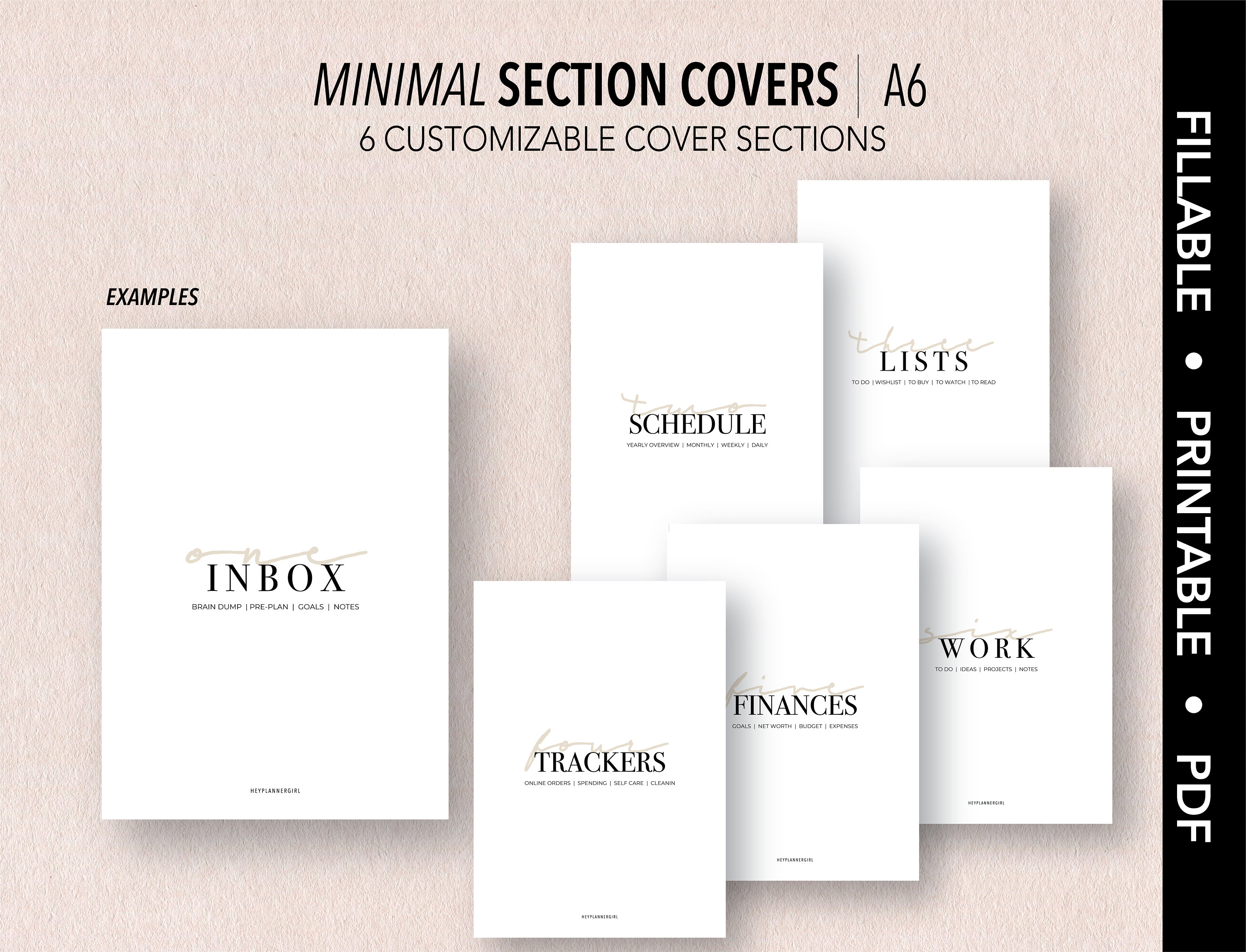 A6 FILLABLE minimal SECTION Covers Fillable & Printable | Etsy