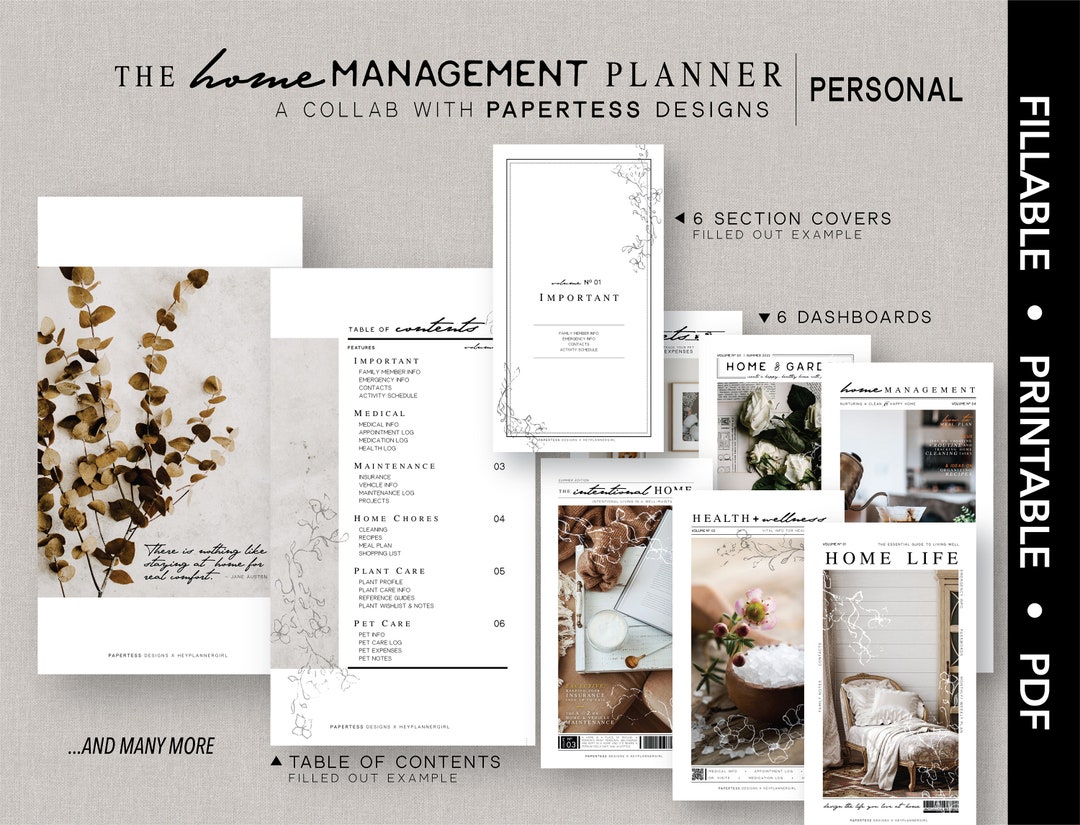 PERSONAL *fillable* the HOME MANAGEMENT Planner Bundle | A ...