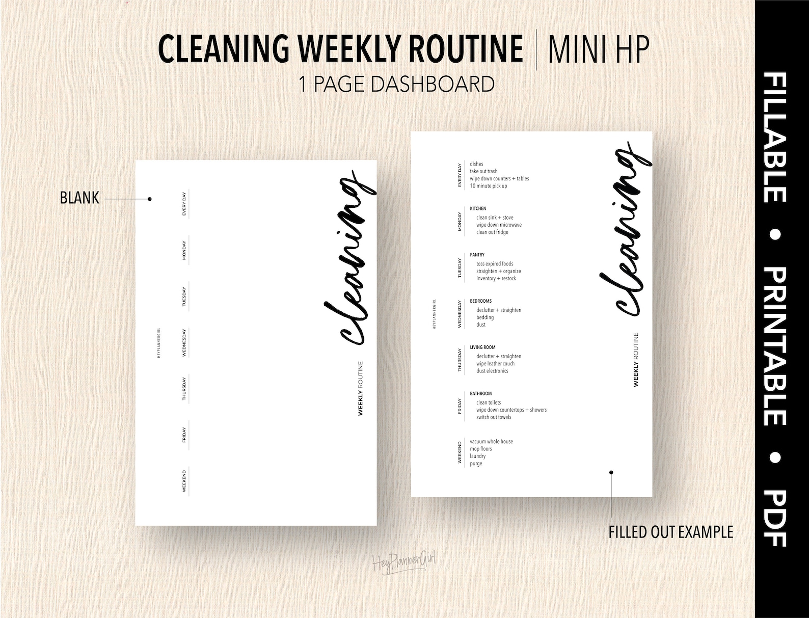 MINIHP FILLABLE CLEANING Weekly Routine Insert Fillable & - Etsy