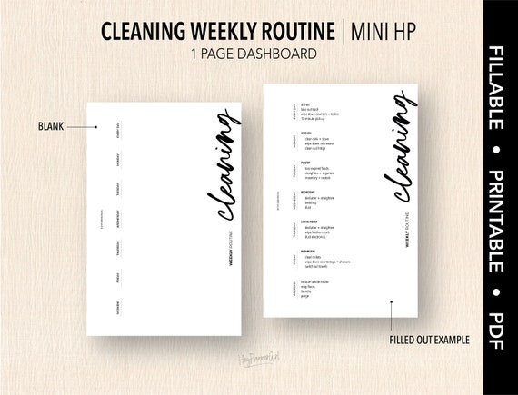 MINIHP FILLABLE CLEANING Weekly Routine Insert Fillable & - Etsy