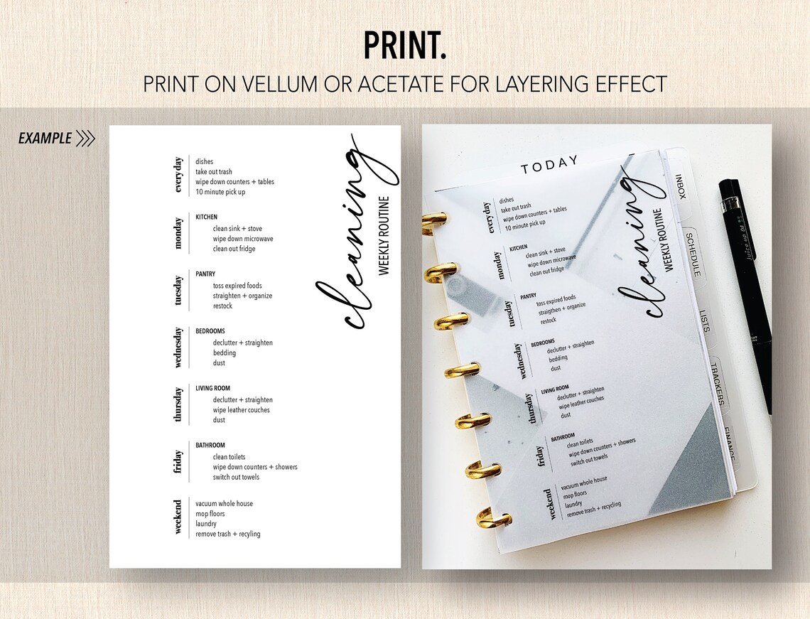MINIHP FILLABLE CLEANING Weekly Routine Insert Fillable & | Etsy