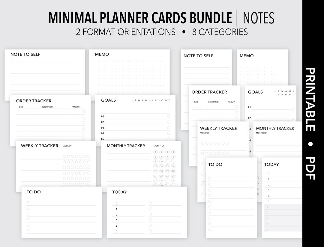 NOTES MINIMAL *PRINTABLE* Planner Cards Bundle | Note Taking | Wallet ...