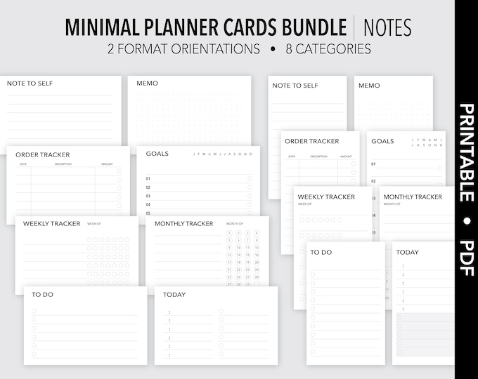 ESSENTIAL MINIMAL *FILLABLE* Planner Cards Bundle | Essential Info ...