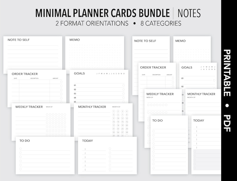 NOTES MINIMAL *PRINTABLE* Planner Cards Bundle | Note Taking | Wallet ...