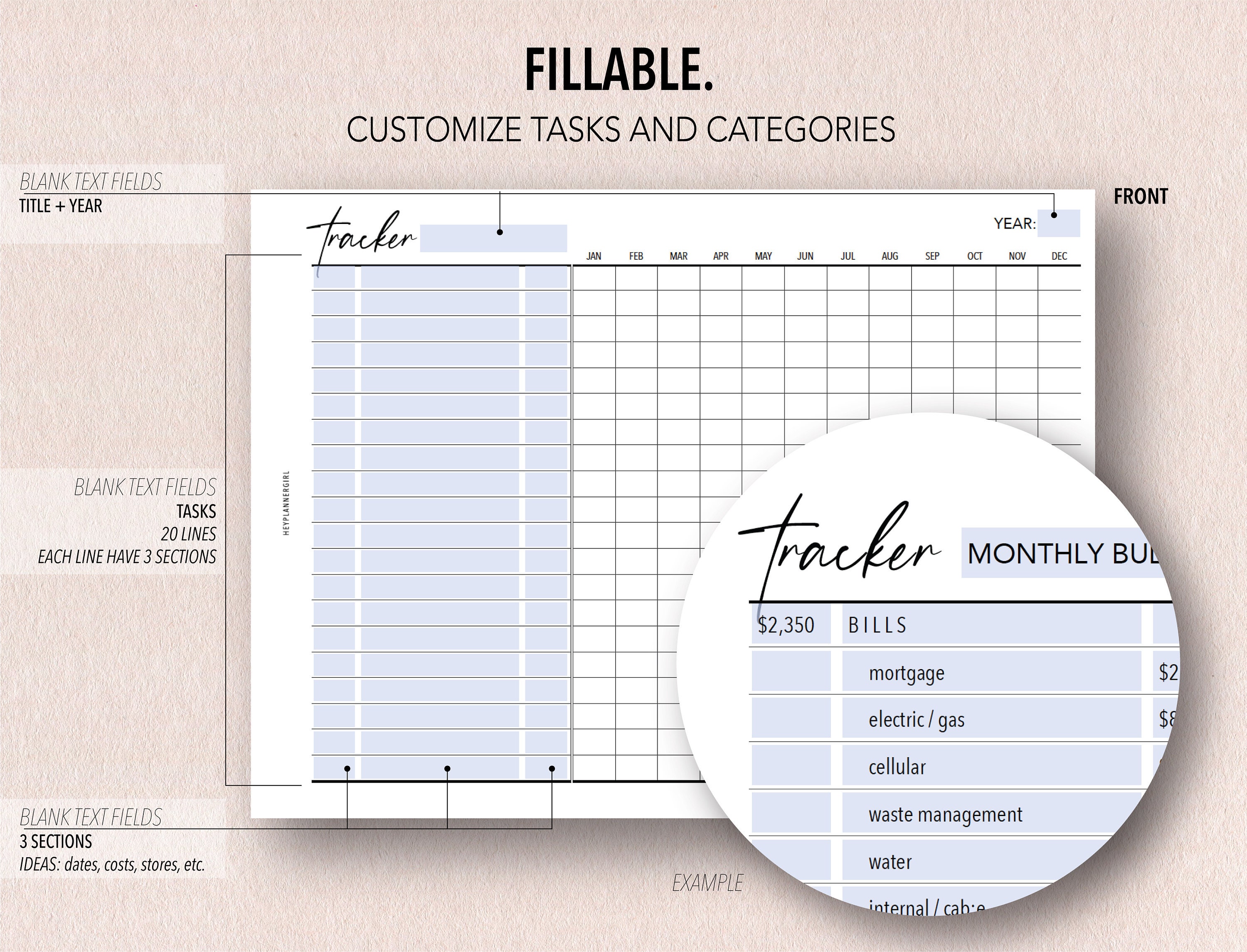 A6 FILLABLE Annual Tracker Fold Out Insert Fillable & - Etsy Canada