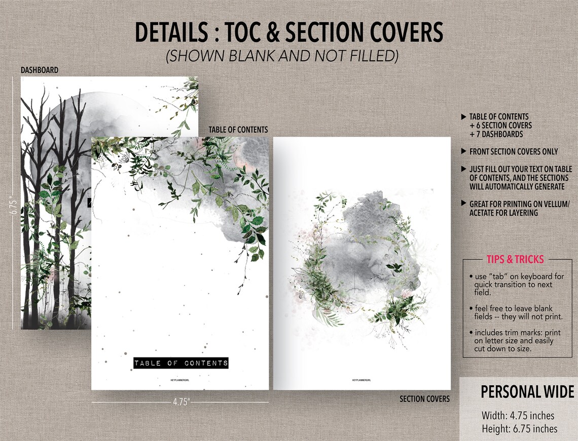 PERSONAL WIDE *fillable* Dark FOREST Bundle | Fillable & Printable ...