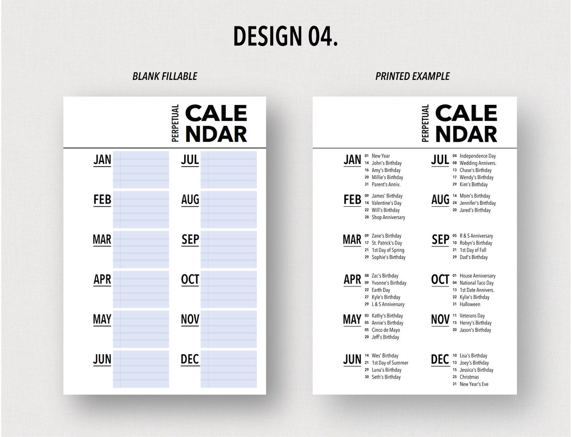 POCKET *FILLABLE* PERPETUAL Calendar Bundle | Fillable & Printable | 5 ...
