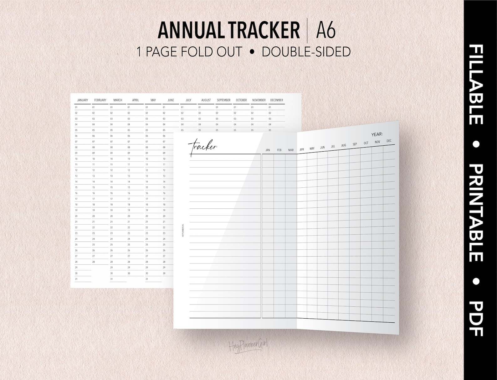 A6 FILLABLE Annual Tracker Fold Out Insert Fillable & Printable Minimal ...