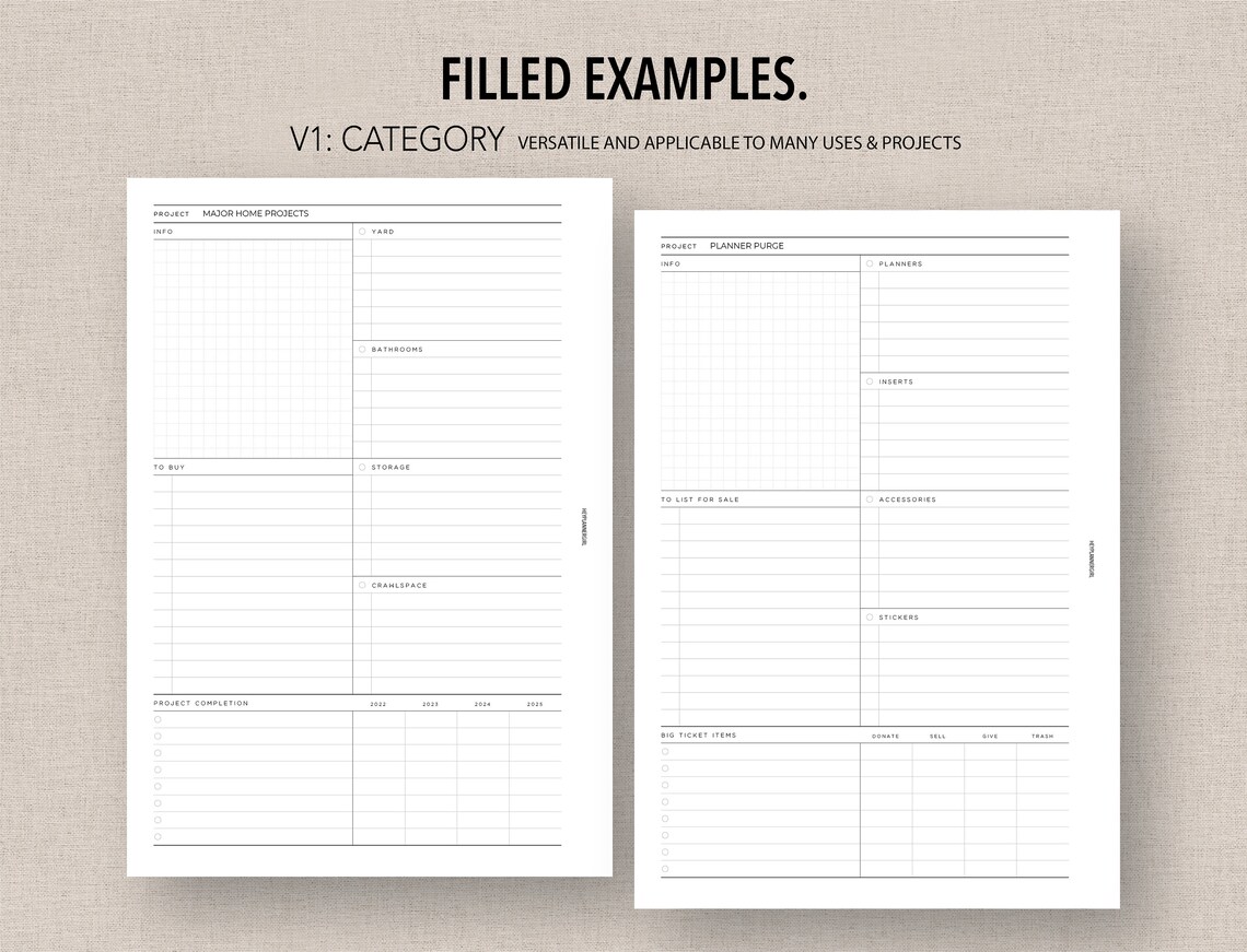 A5 FILLABLE PROJECTS Insert Fillable & Printable 2 - Etsy