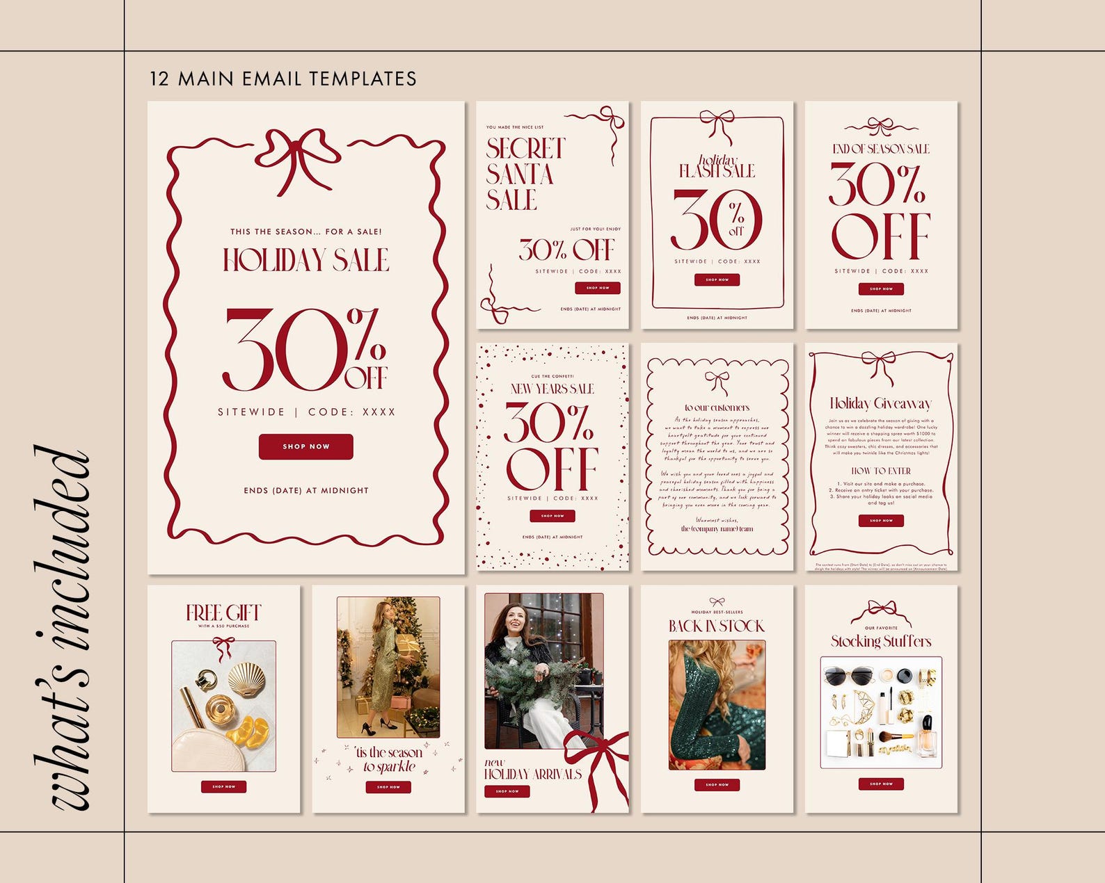Whimsical Bow Holiday Sale Email Template Bundle, Canva Email Template ...