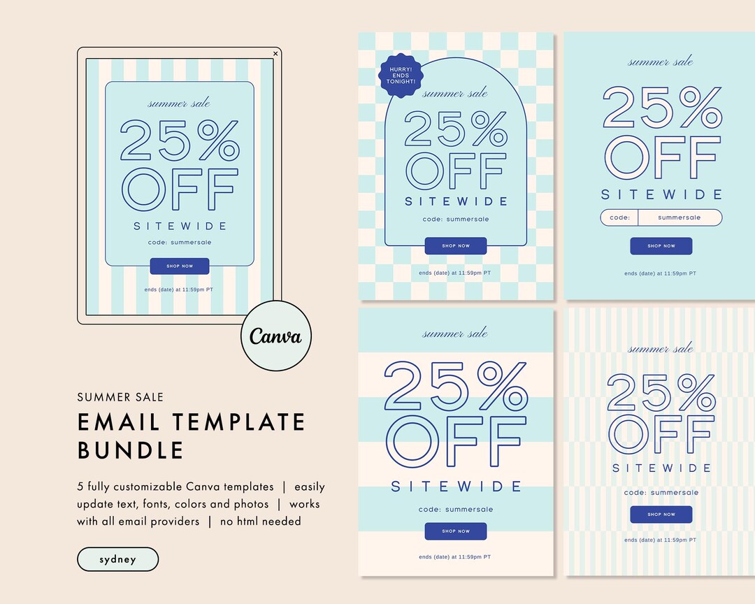Preppy Blue Summer Sale Email Template Bundle, Classic Old Money Email ...