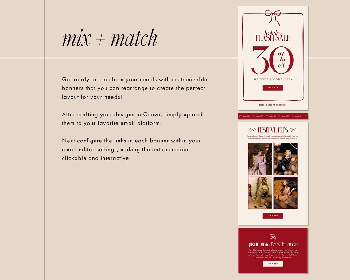 Whimsical Bow Holiday Sale Email Template Bundle, Canva Email Template ...