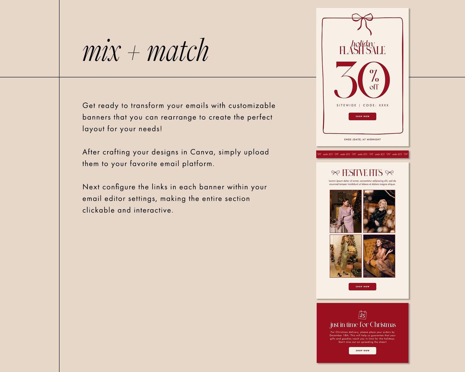 Whimsical Bow Holiday Sale Email Template Bundle, Canva Email Template ...