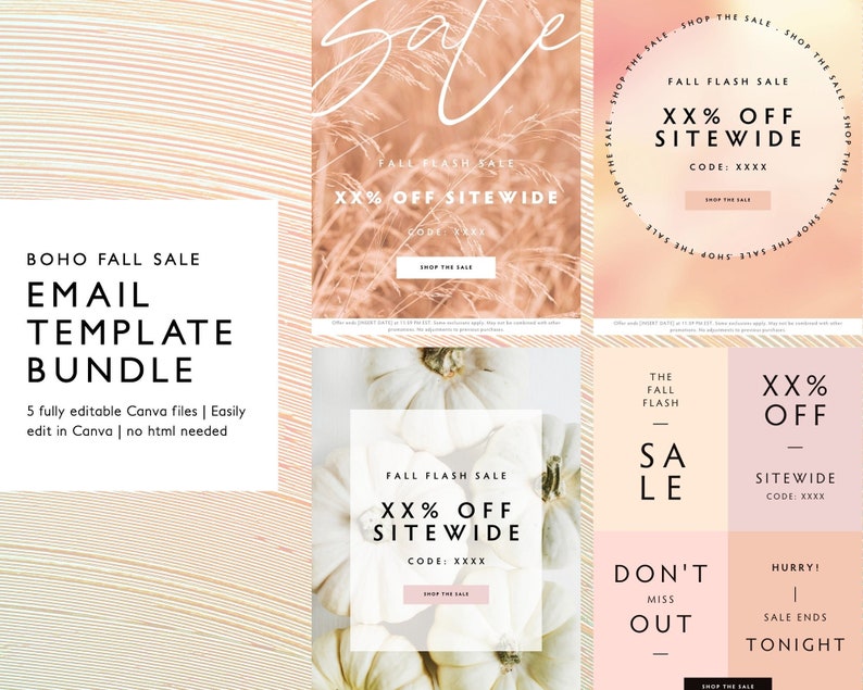 Boho Fall Sale Email Template Bundle, Modern Blush Email Marketing ...