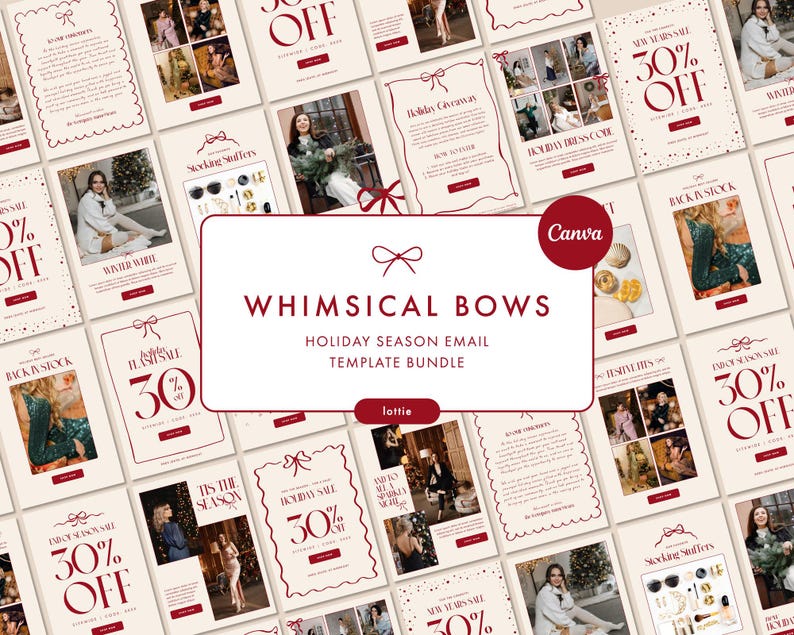 Whimsical Bow Holiday Sale Email Template Bundle, Canva Email Template ...