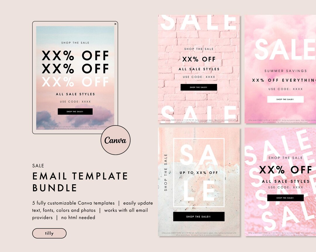 Dreamy Sale Email Template Bundle, Modern Feminine Email Newsletter ...