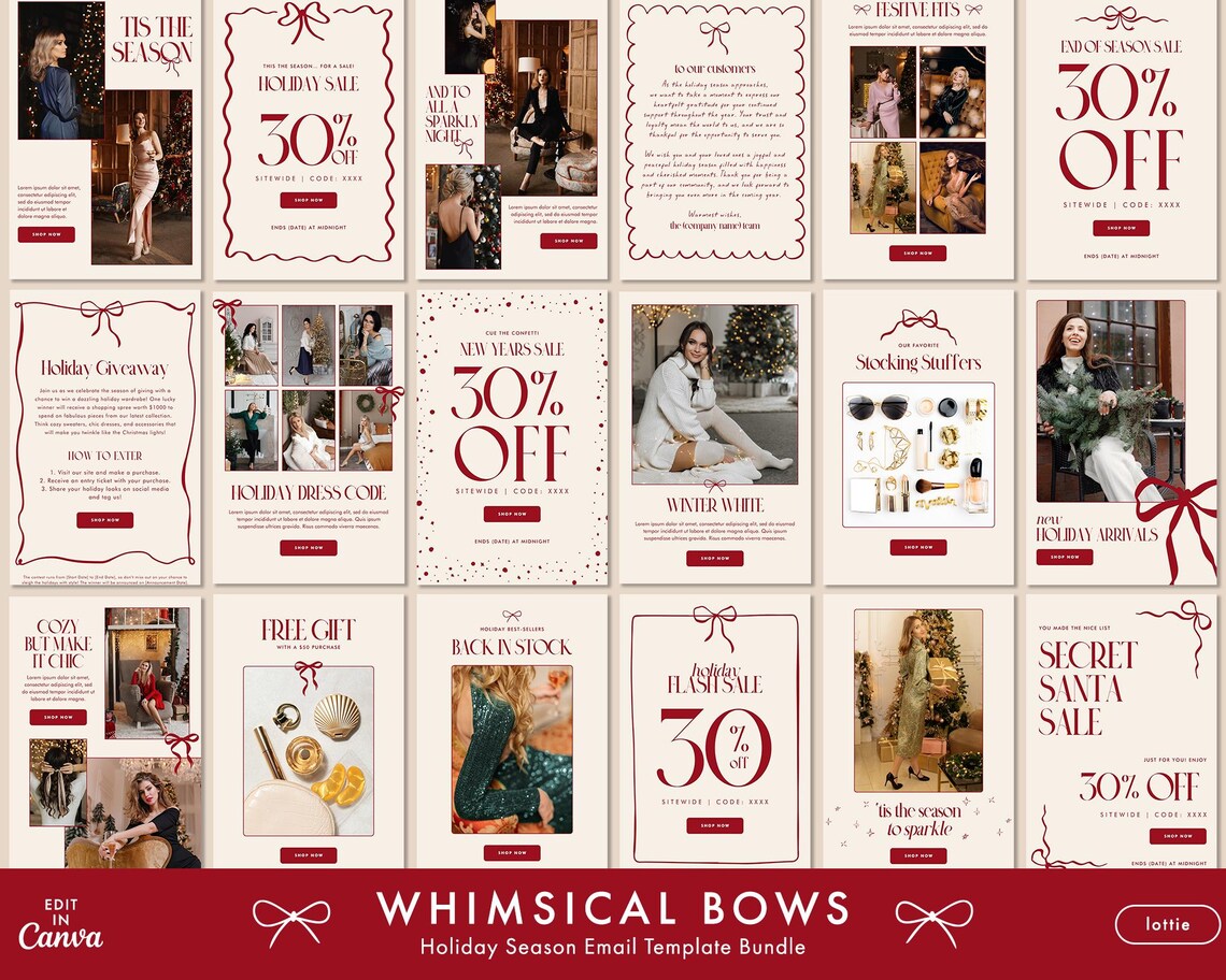 Whimsical Bow Holiday Sale Email Template Bundle, Canva Email Template ...