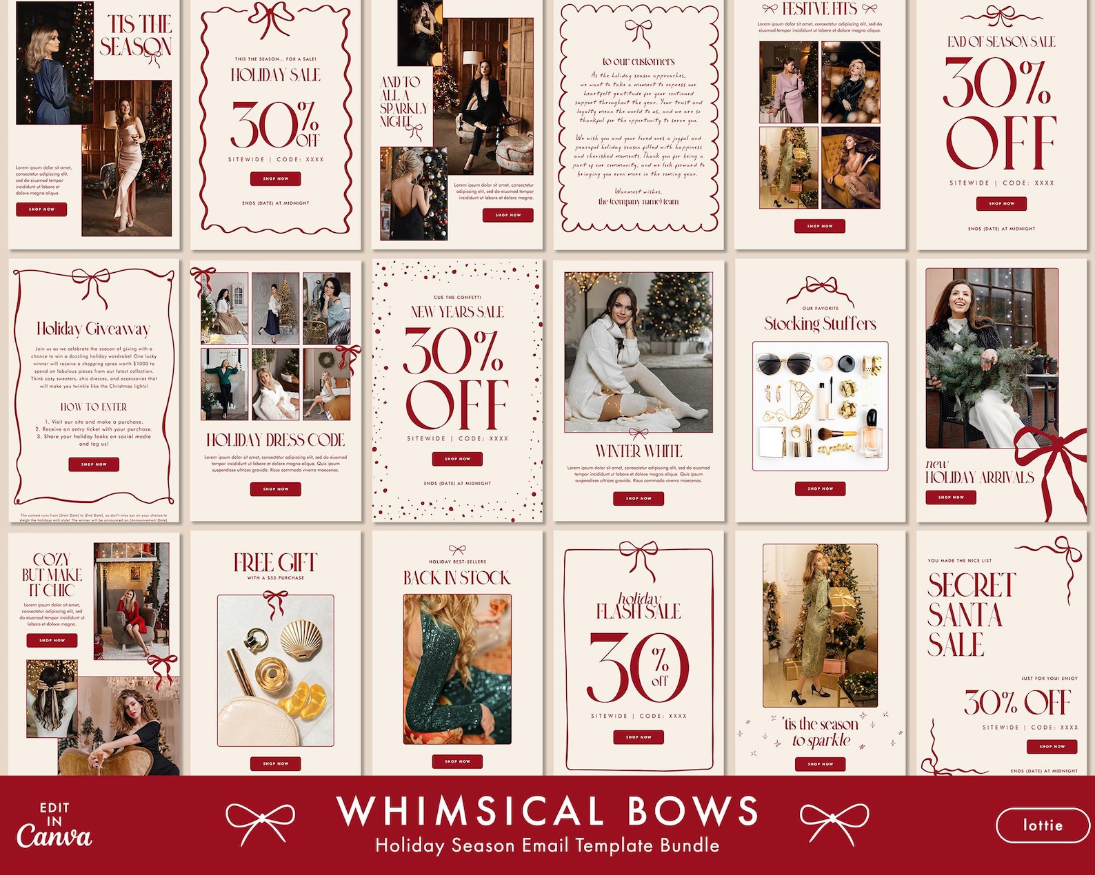 Whimsical Bow Holiday Sale Email Template Bundle, Canva Email Template ...