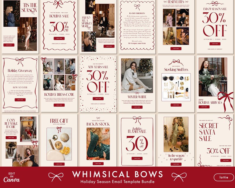 Whimsical Bow Holiday Sale Email Template Bundle, Canva Email Template ...