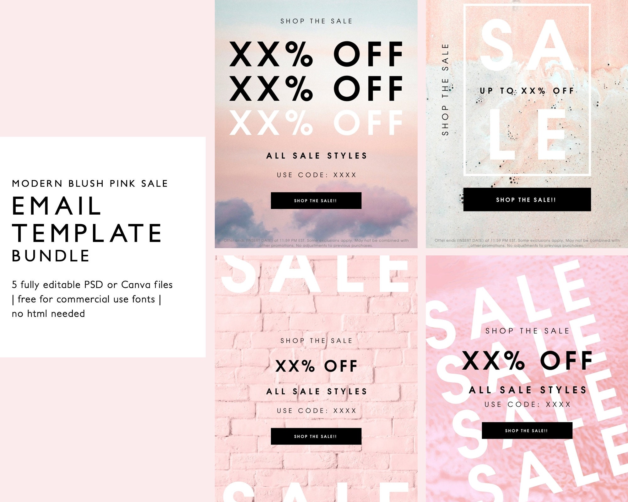 Modern Blush Sale Email Marketing Template Bundle, Feminine Fashion ...