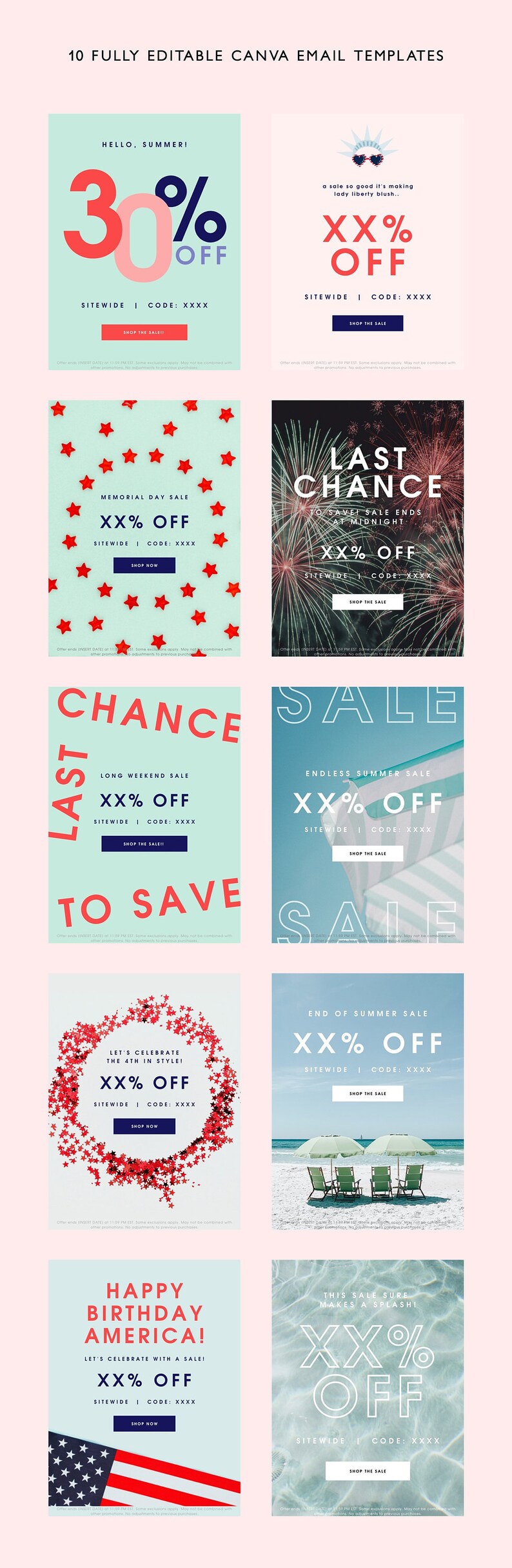 Patriotic Summer Sale Email Marketing Template Bundle, Memorial Day ...