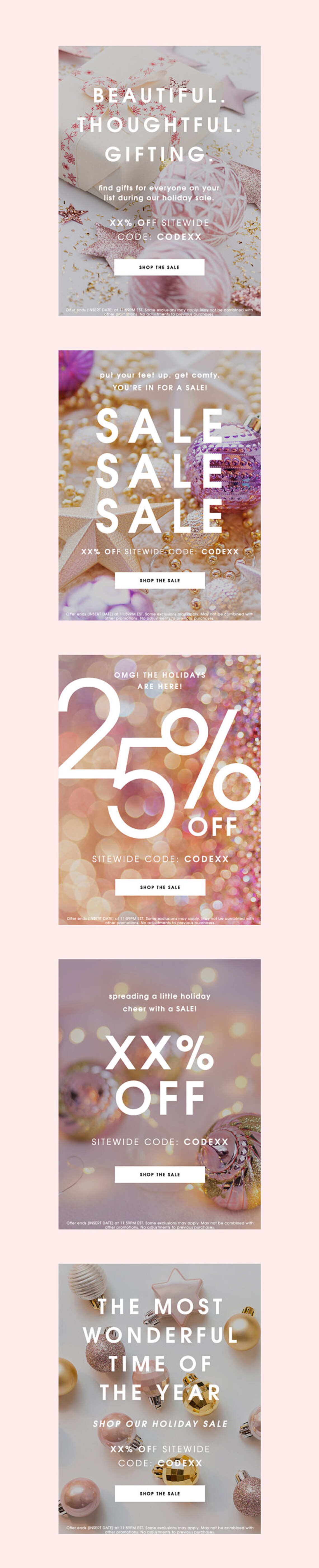 Holiday Christmas Sale Email Marketing Template Bundle, Blush Pink ...