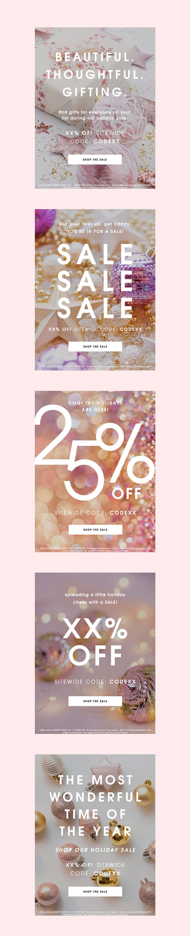 Holiday Christmas Sale Email Marketing Template Bundle, Blush Pink ...