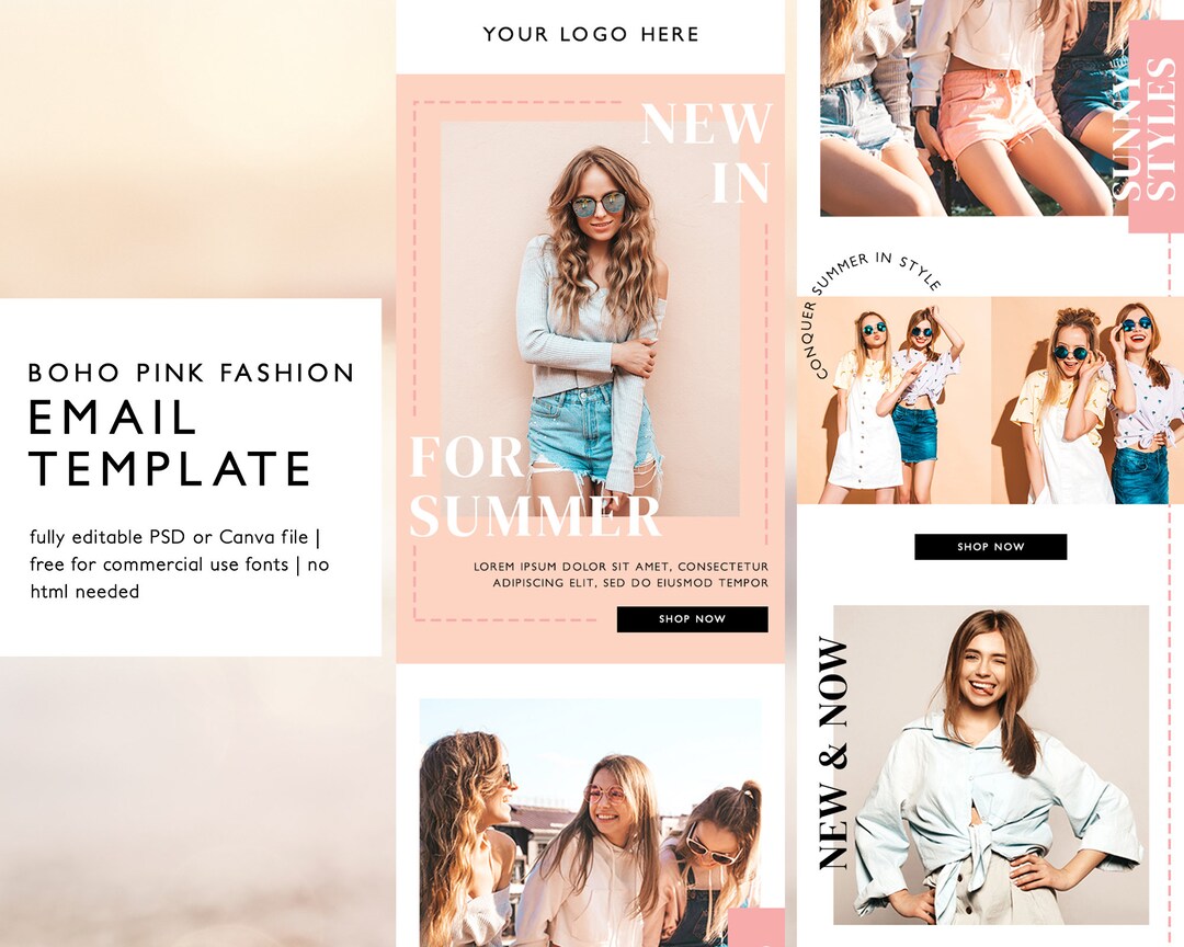 Boho Peach Pink Fashion Ecommerce Email Template, PSD E-mail Newsletter ...