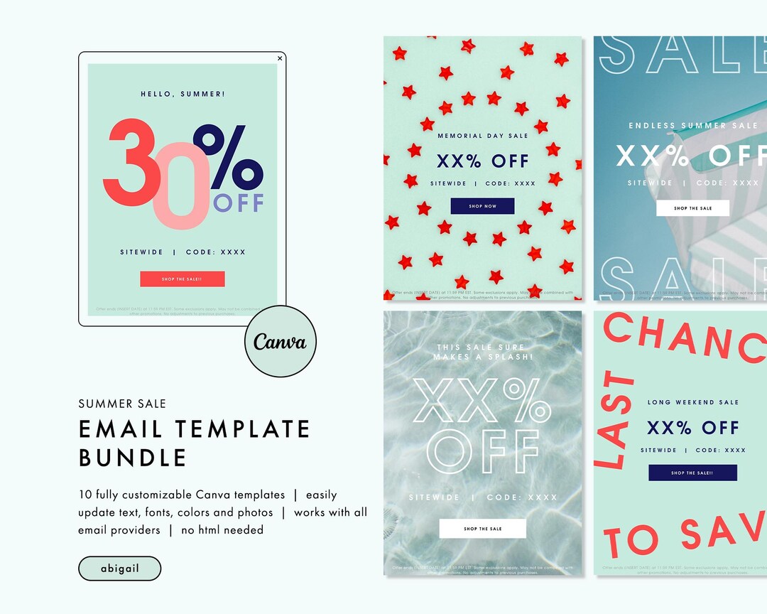 Summer Sale Email Template Bundle, Memorial Day Sale, 4th of July Sale ...
