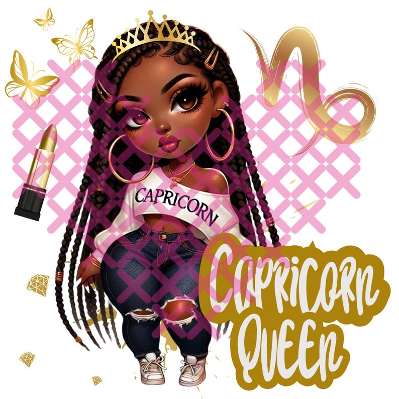 Capricorn Queen African American Woman Braids Capricorn Birthday PNG ...