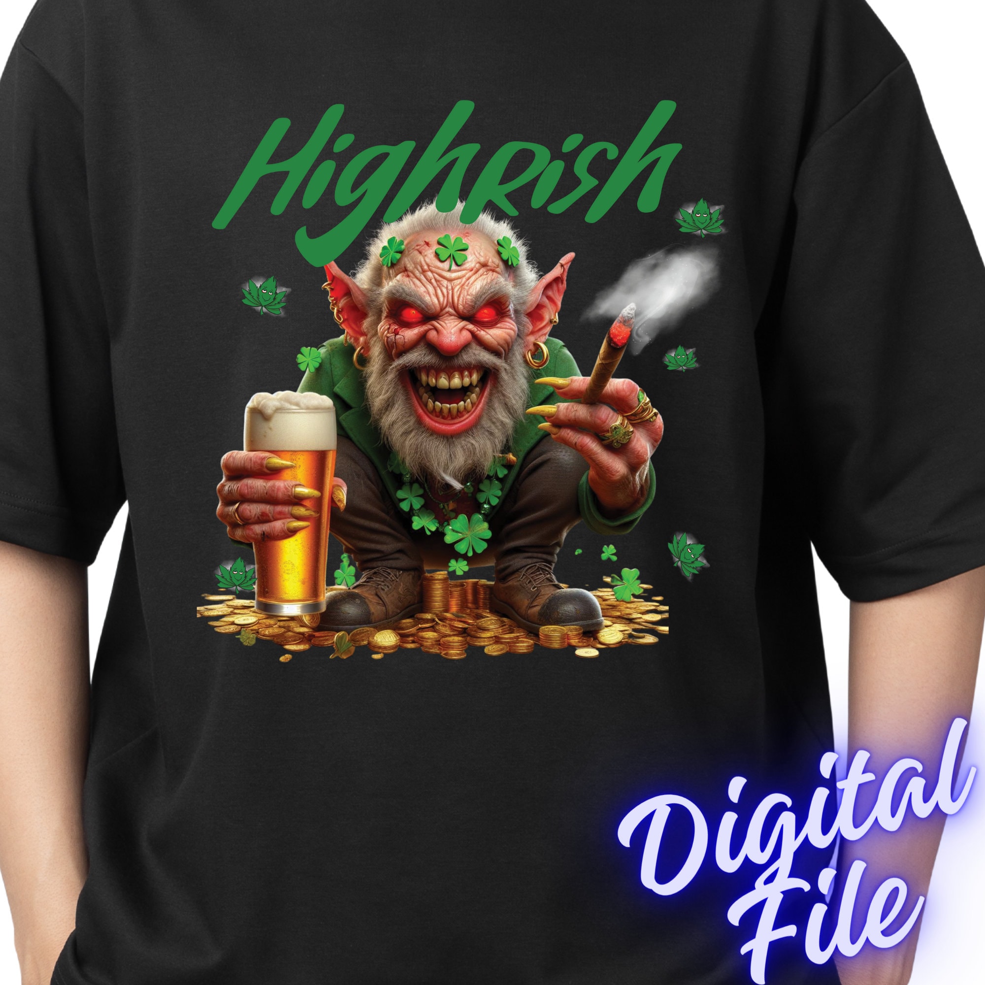 Highrish Marijuana 420 Friendly St Patrick's Day Leprechaun Smoking ...