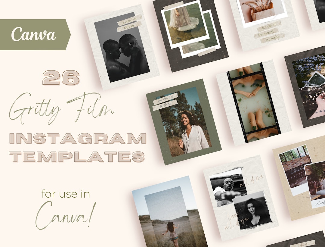 Gritty Film Instagram Post Templates 4:5 | Modern Edgy Texture Green ...