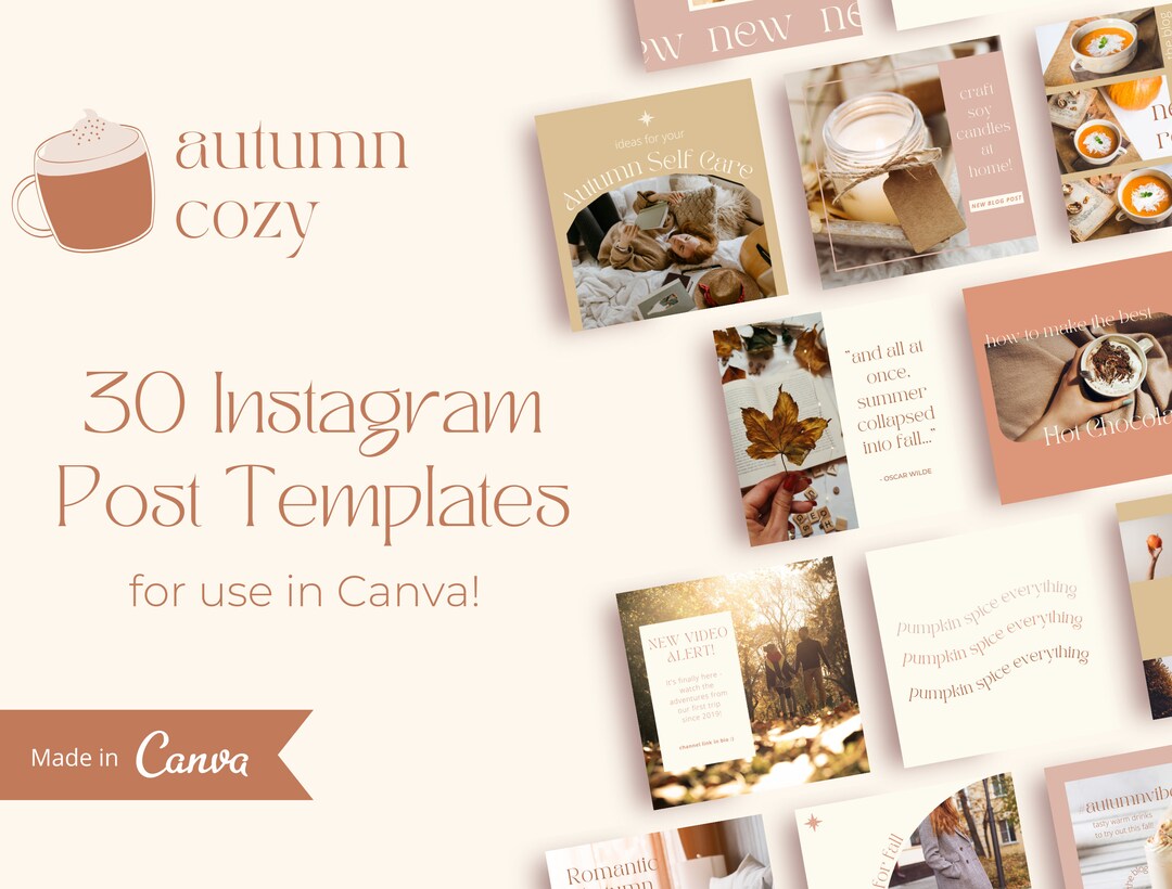 Autumn Cozy Instagram Post Templates Warm Modern Elegant Customizable ...
