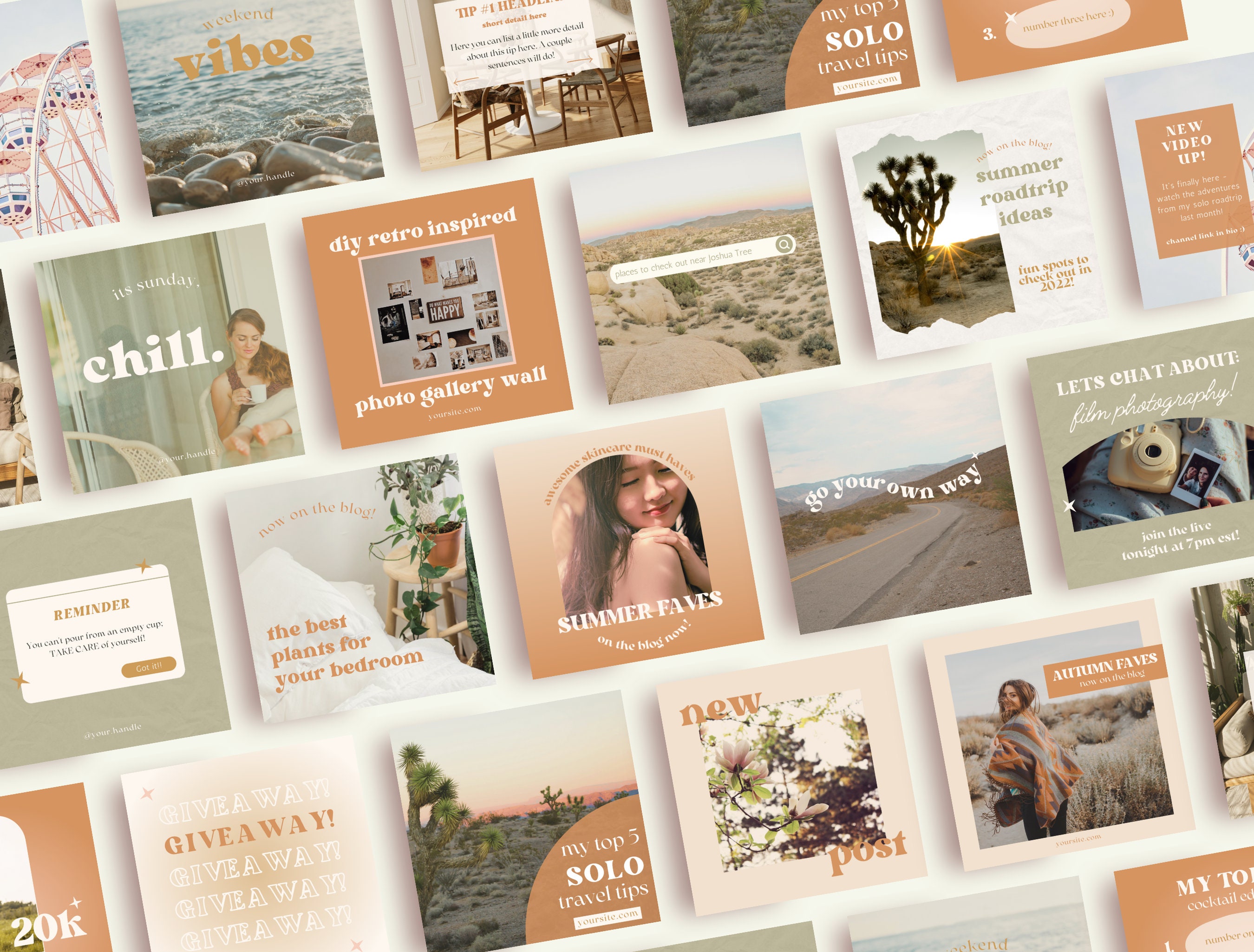 Warm Retro Vibes Instagram Post Templates Warm Retro Boho - Etsy