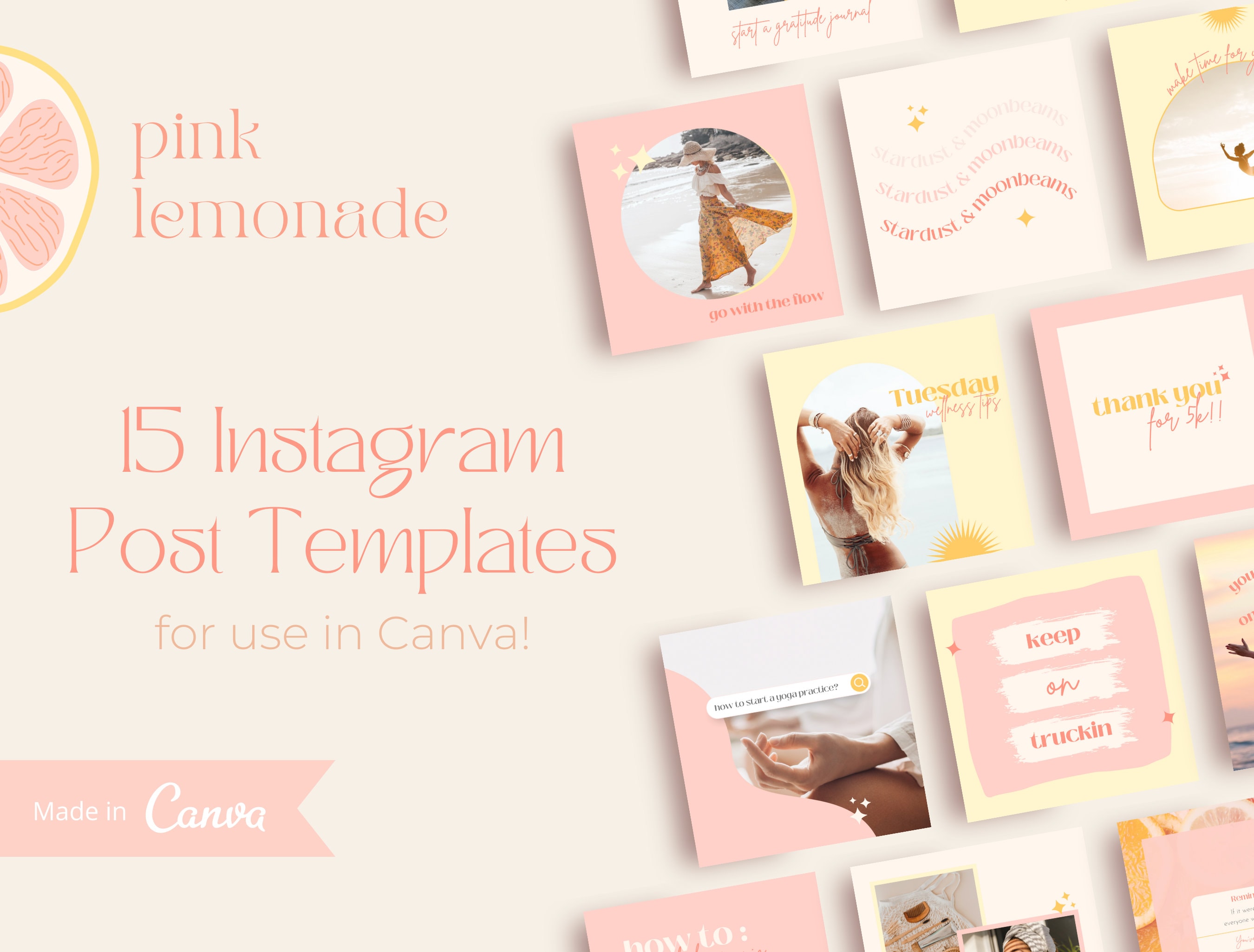 Pink Lemonade Instagram Post Templates Fun Summer Bright Modern ...