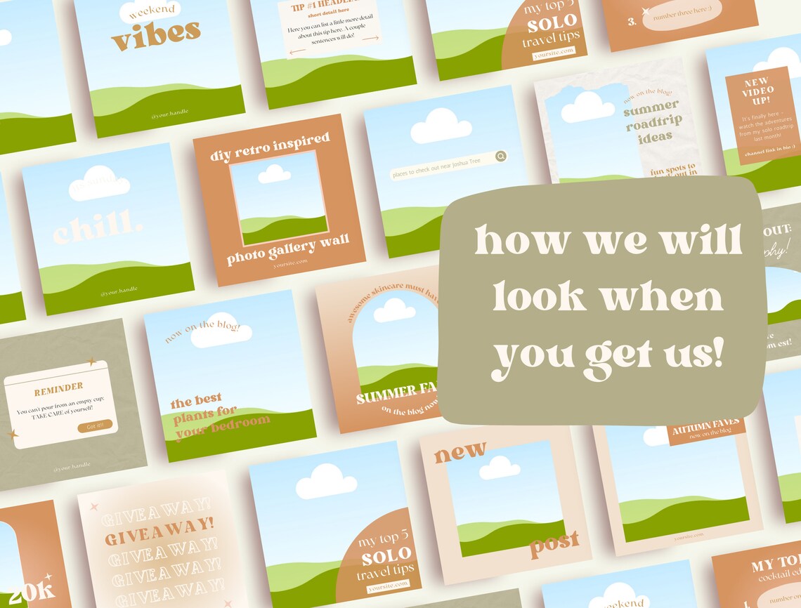 Warm Retro Vibes Instagram Post Templates Warm Retro Boho - Etsy