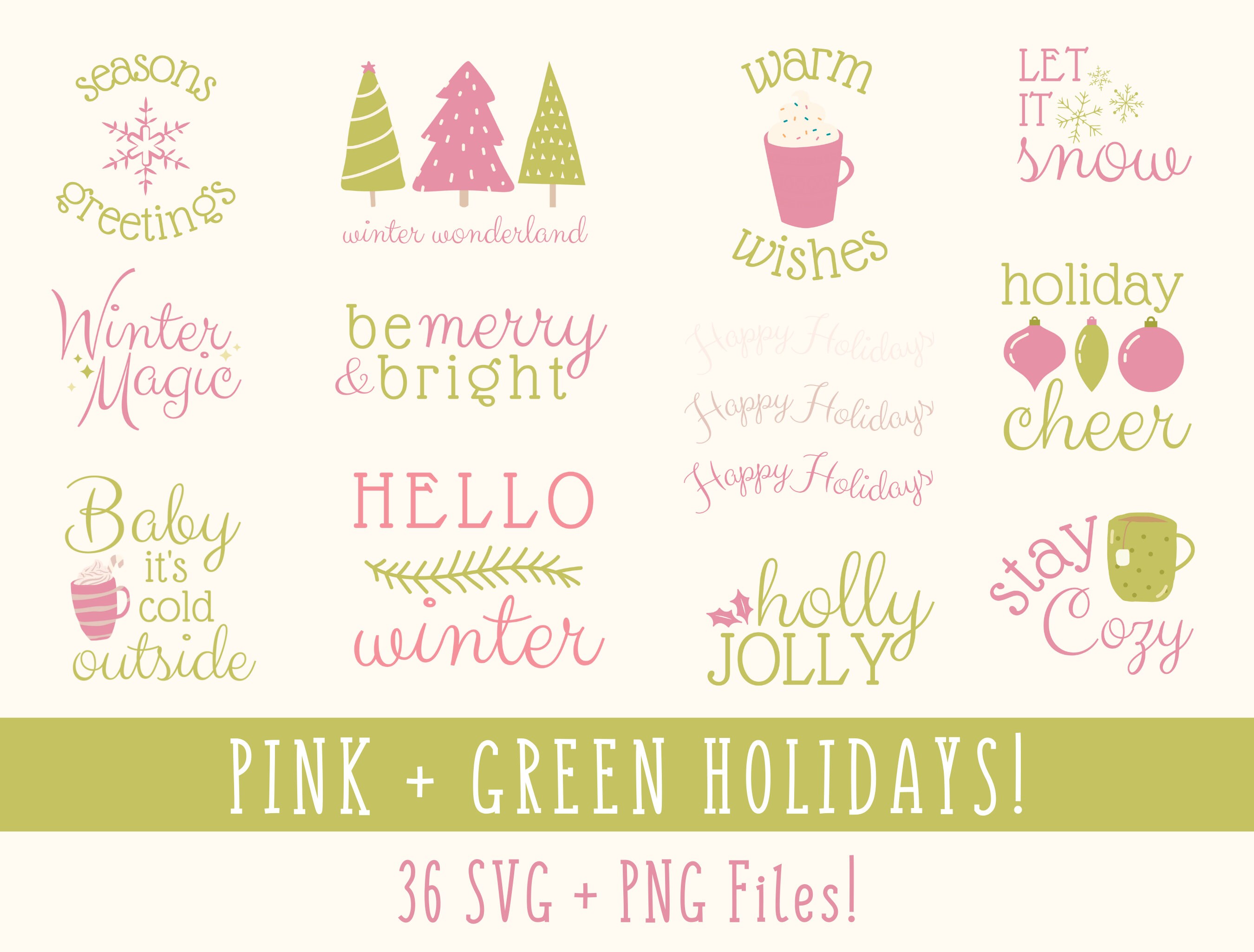 Cute Winter Holiday Designs SVG PNG Bright Pink Green - Etsy