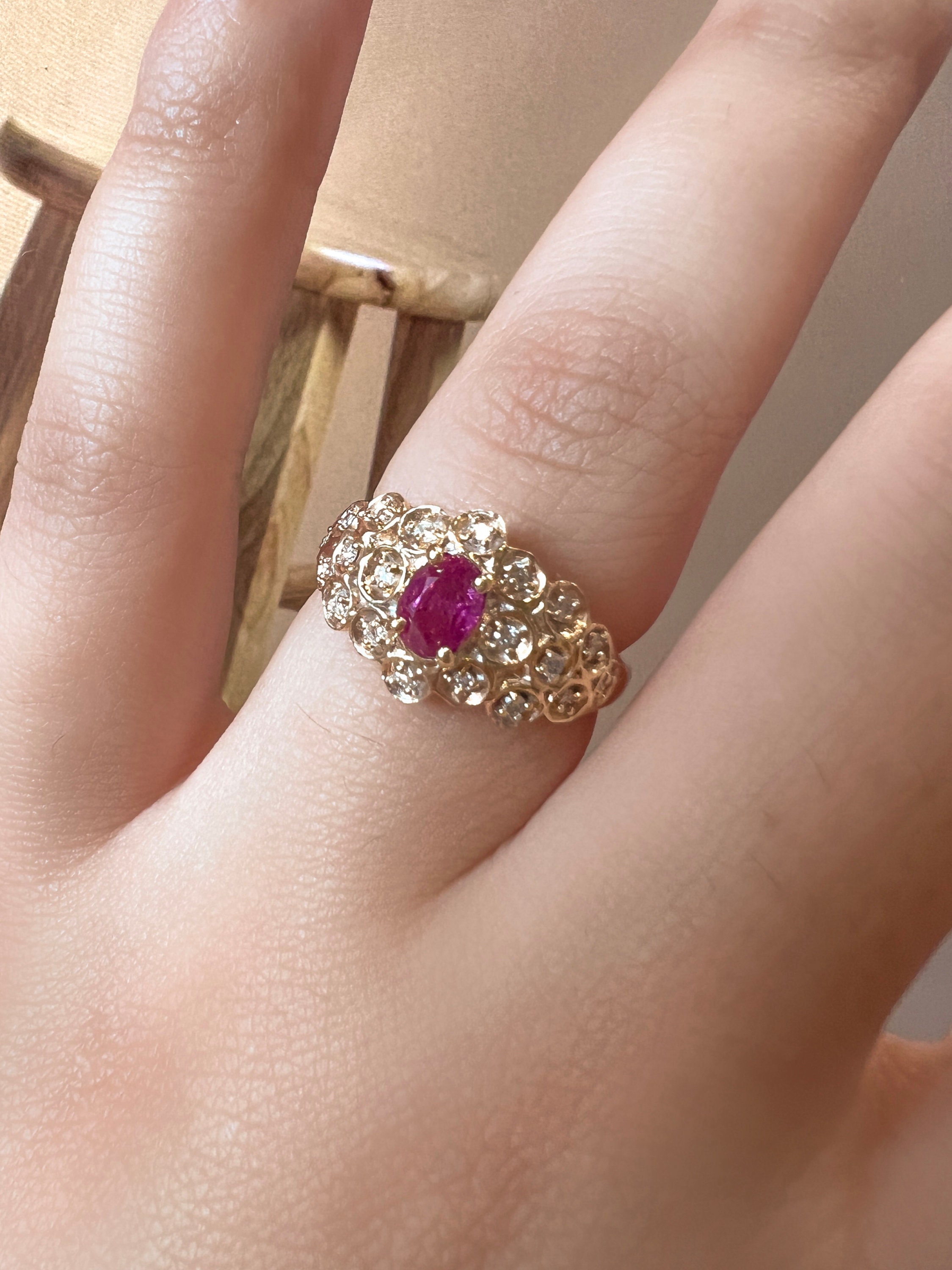 Solid Gold Ruby Diamond Ring - Etsy