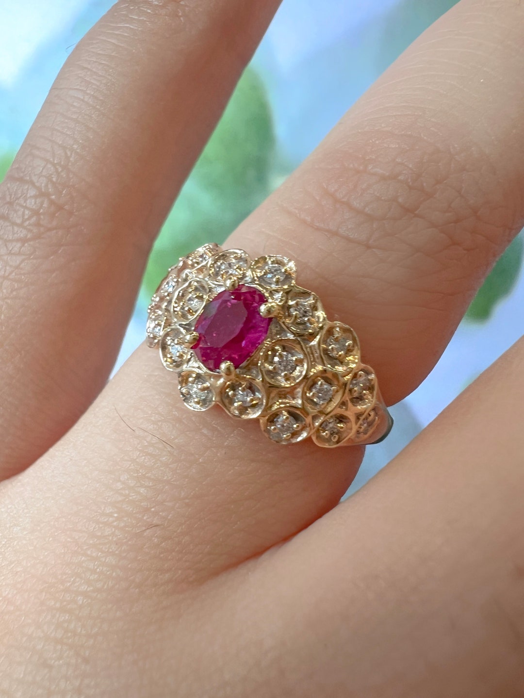 Solid Gold Ruby Diamond Ring - Etsy