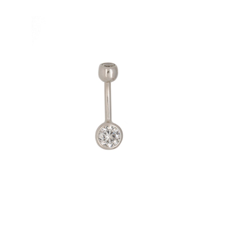 Solid 925 Silver Small Belly Ring With Sparkling Cubic - Etsy