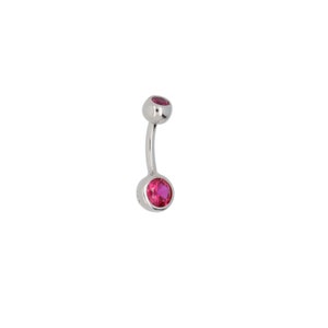 Solid 925 Silver | Small Belly Ring With Berry Pink Cubic Zirconia ...