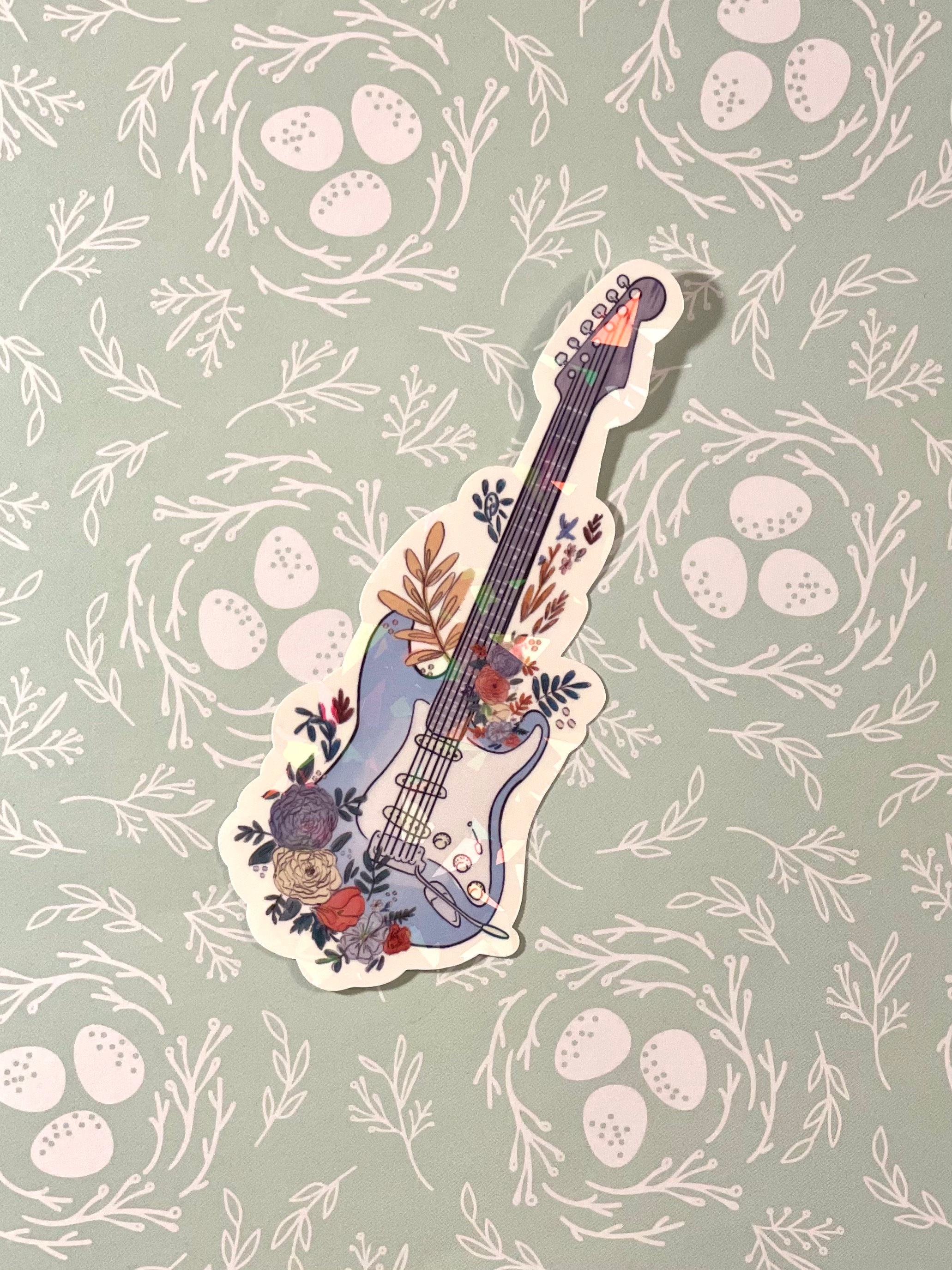 Floral Electric Guitar Sticker Holographic Sticker Musician Sticker ...