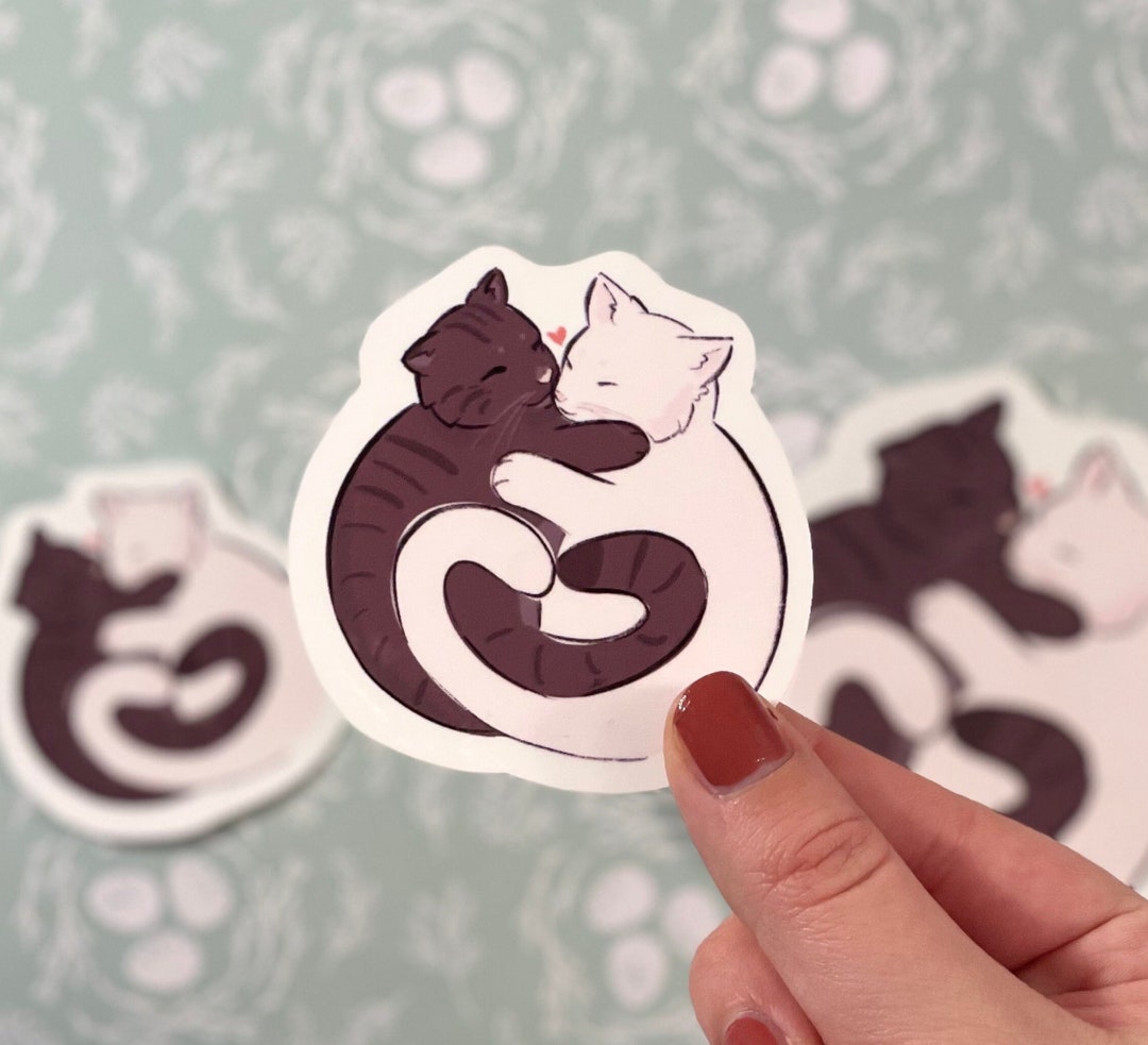 Cuddling Cats Sticker Glossy Cat Sticker Die Cut Sticker Couple Sticker ...