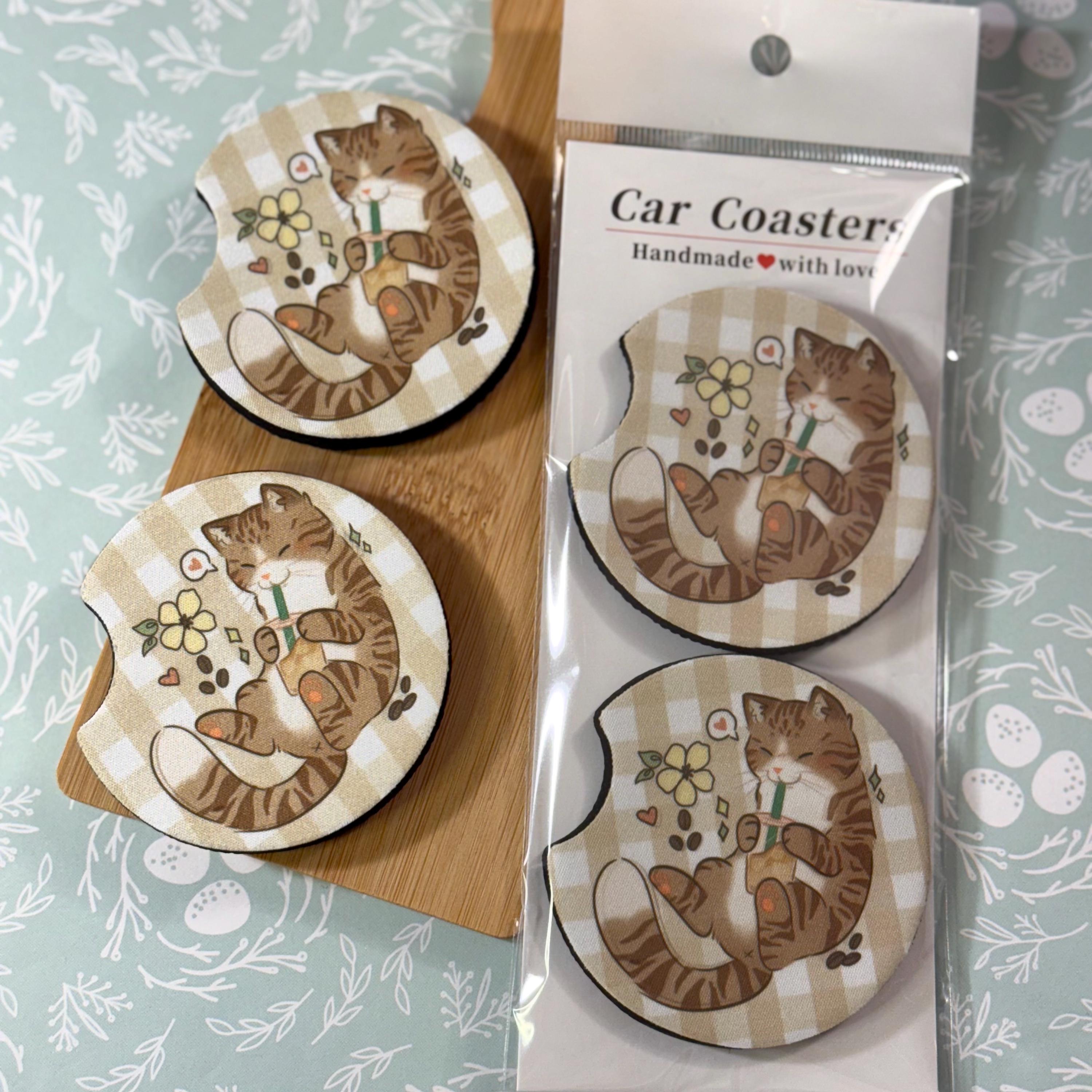 Cute Cat Coaster | Set of Two | Cute Car Coaster | Aesthetic Car ...