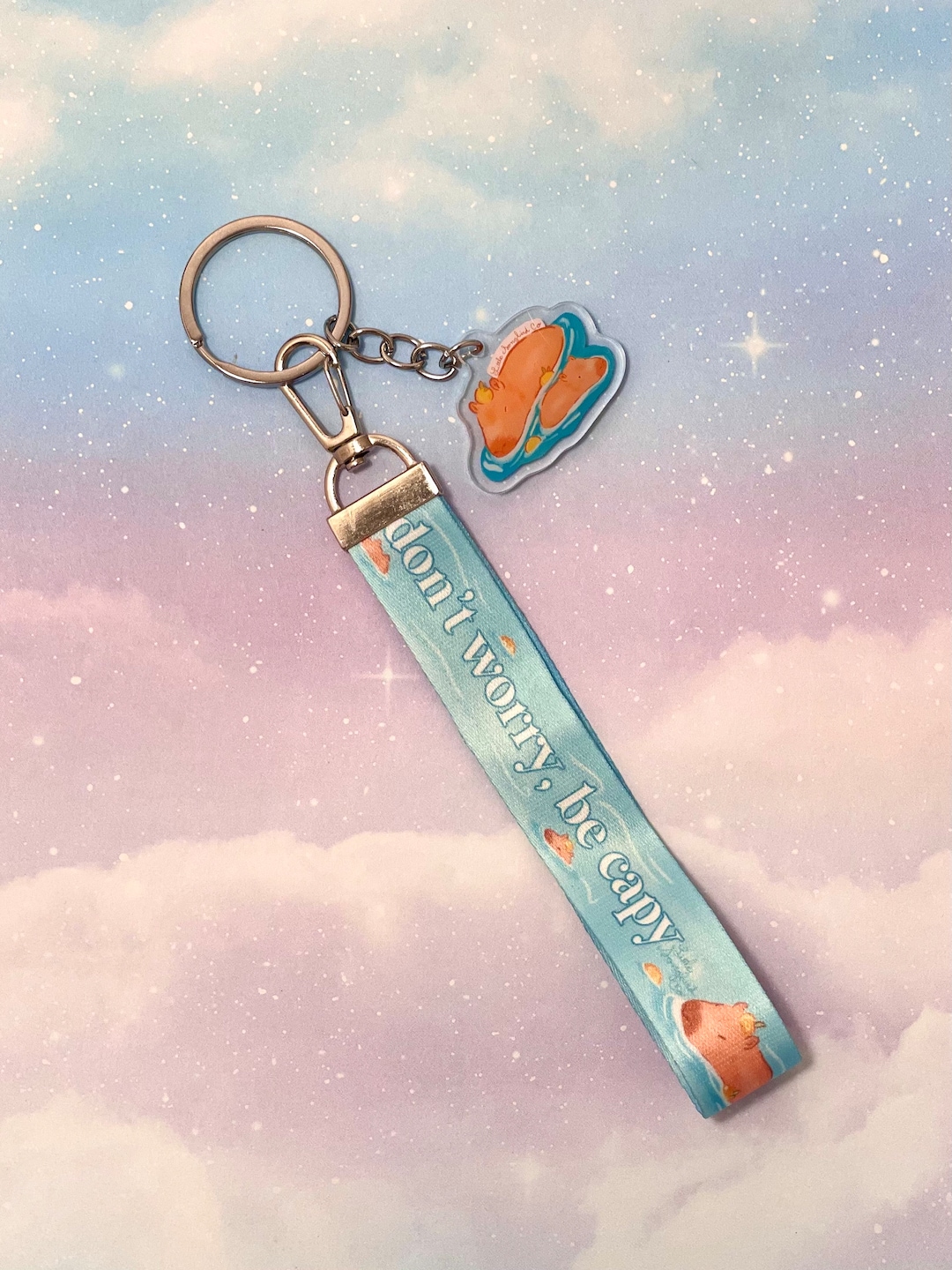 Don't Worry, Be Capy Mini Lanyard Keychain Cute Key Accessory Capybara ...