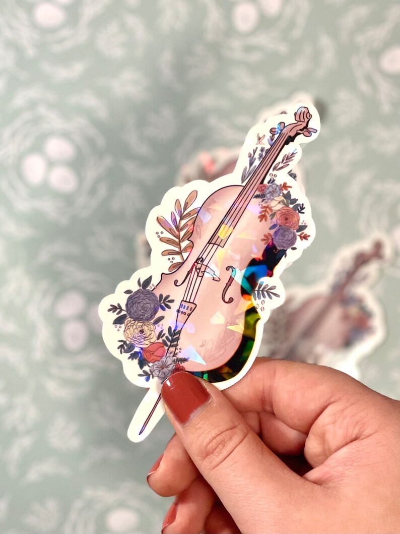 Floral Cello Sticker Holographic Sticker Musician Sticker - Etsy